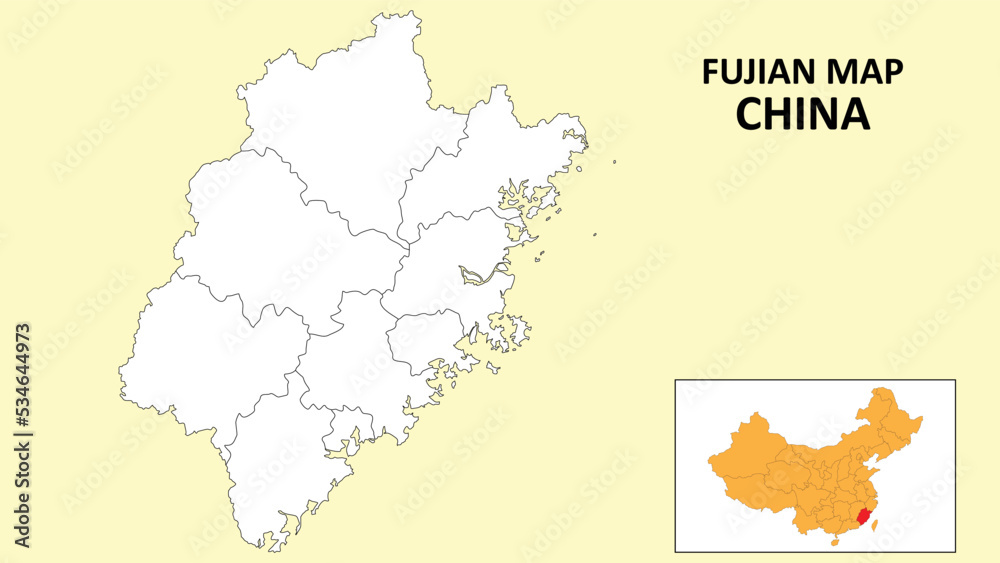 Fujian Map of China. Outline the state map of Fujian. Political map of ...