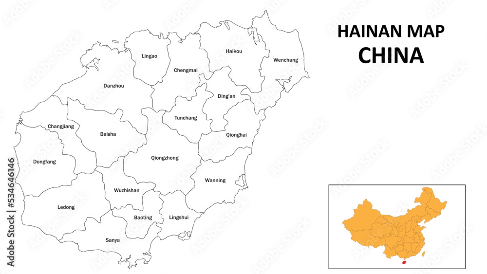Hainan Map of China. State and district map of Hainan. Administrative ...