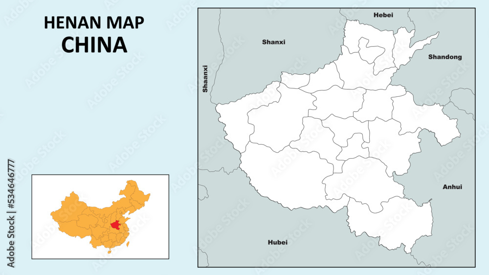 Henan Map of China. State and district map of Henan. Political map of ...