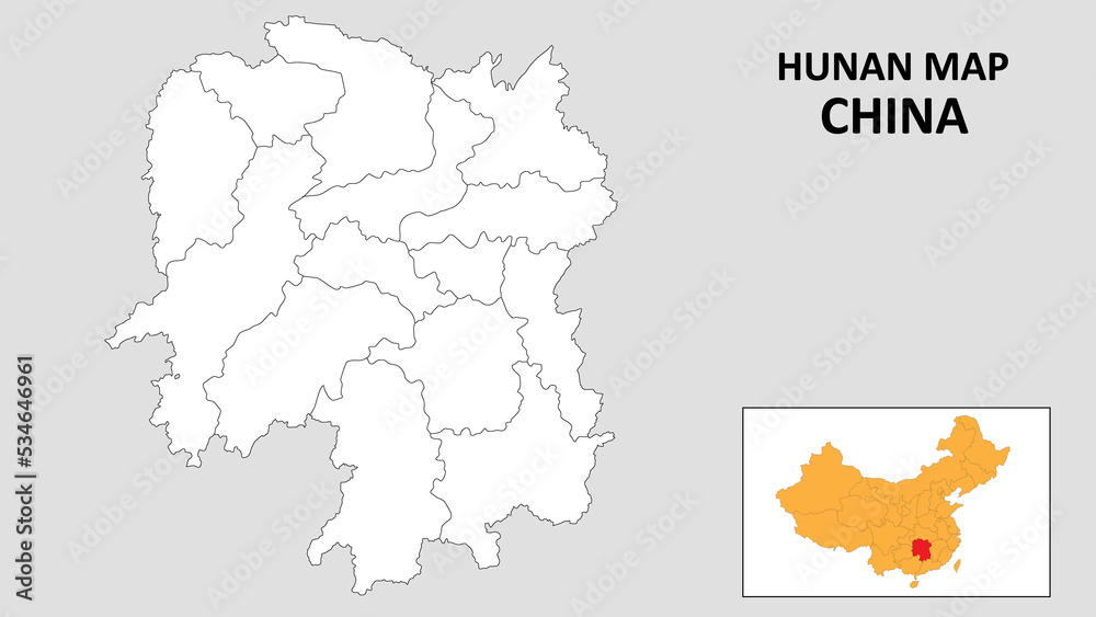 Hunan Map of China. Outline the state map of Hunan. Political map of ...