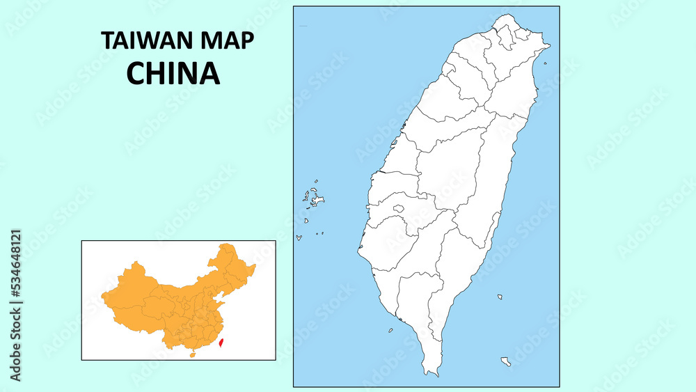 Taiwan Map of China. State and district map of Taiwan. Political map of ...