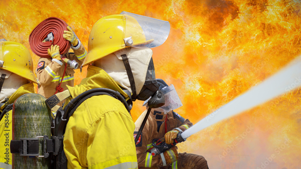 Fireman,Firefighter training Firefighters using water and fire ...