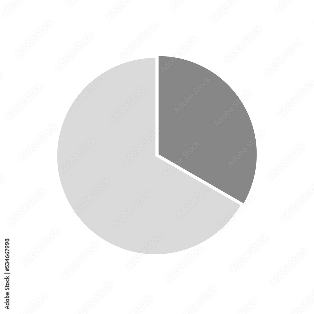 Pie chart, diagram. Gray split filled circle, no stroke, one third ...