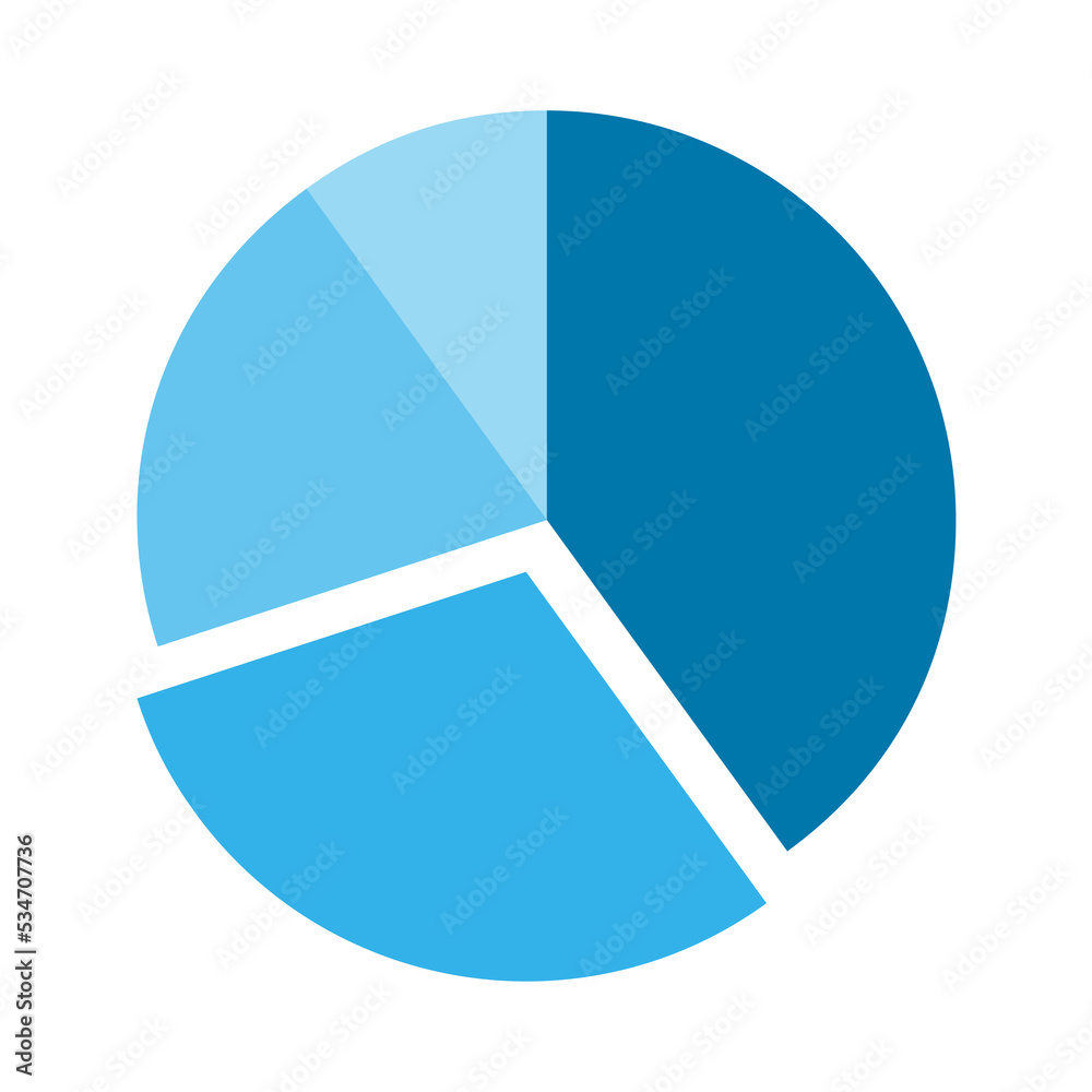 Pie chart, diagram. Blue split filled circle, no stroke, 30 % separated ...