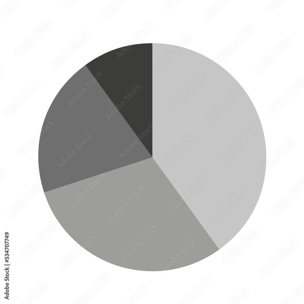 Pie chart, diagram. Gray split filled circle, no stroke, separated in ...