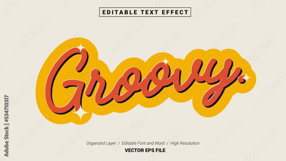Vector de Stock Editable Groovy Font Design. Alphabet Typography Template Text Effect. Lettering ...