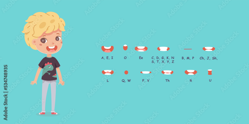 Mouth animation set for boy character vector illustration. Cartoon ...