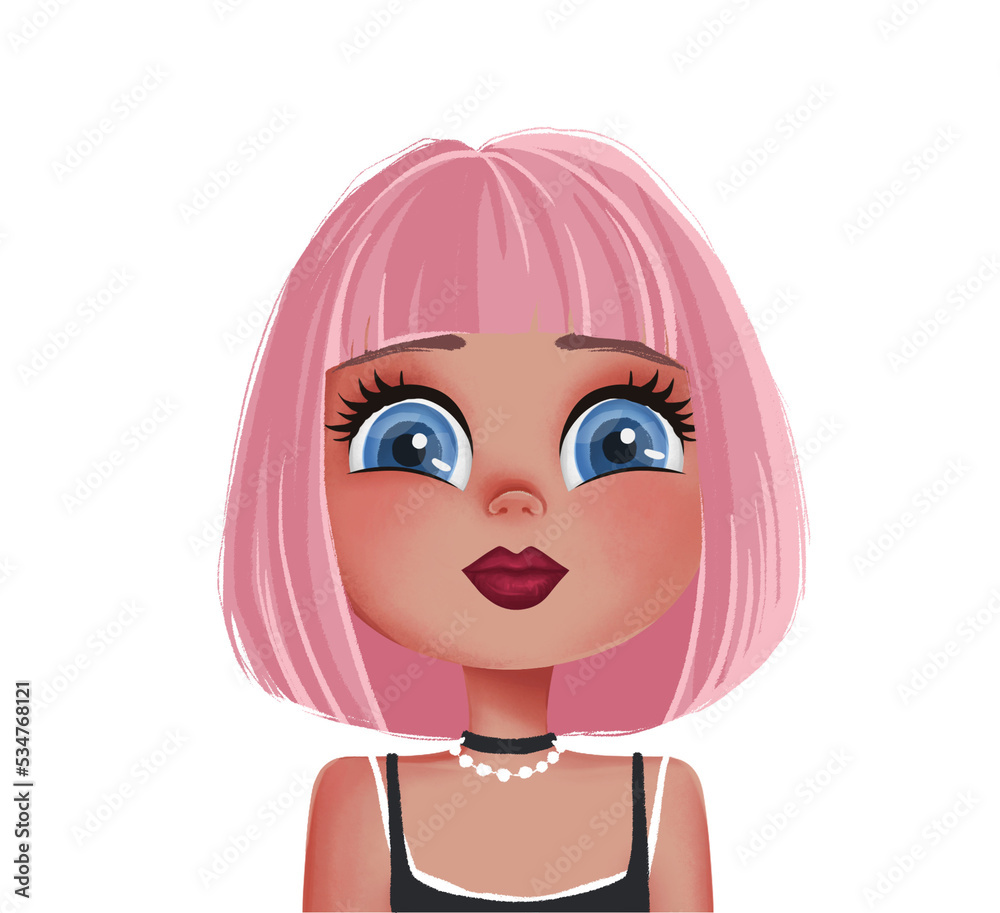 Cute Girl Illustration. Cartoon Avatar Portrait. Child Face Avatar ...