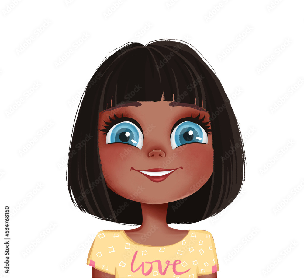 Cute Girl Illustration. Cartoon Avatar Portrait. Child Face Avatar ...