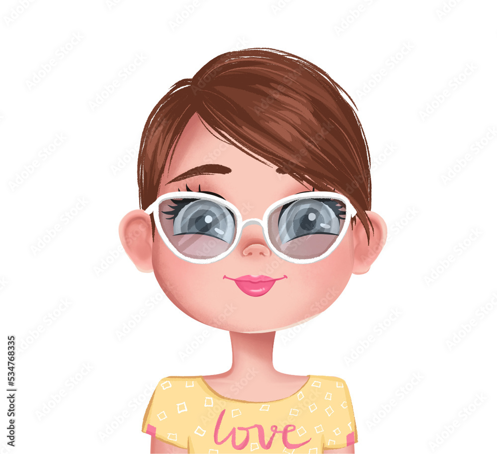 Cute Girl Illustration. Cartoon Avatar Portrait. Child Face Avatar ...
