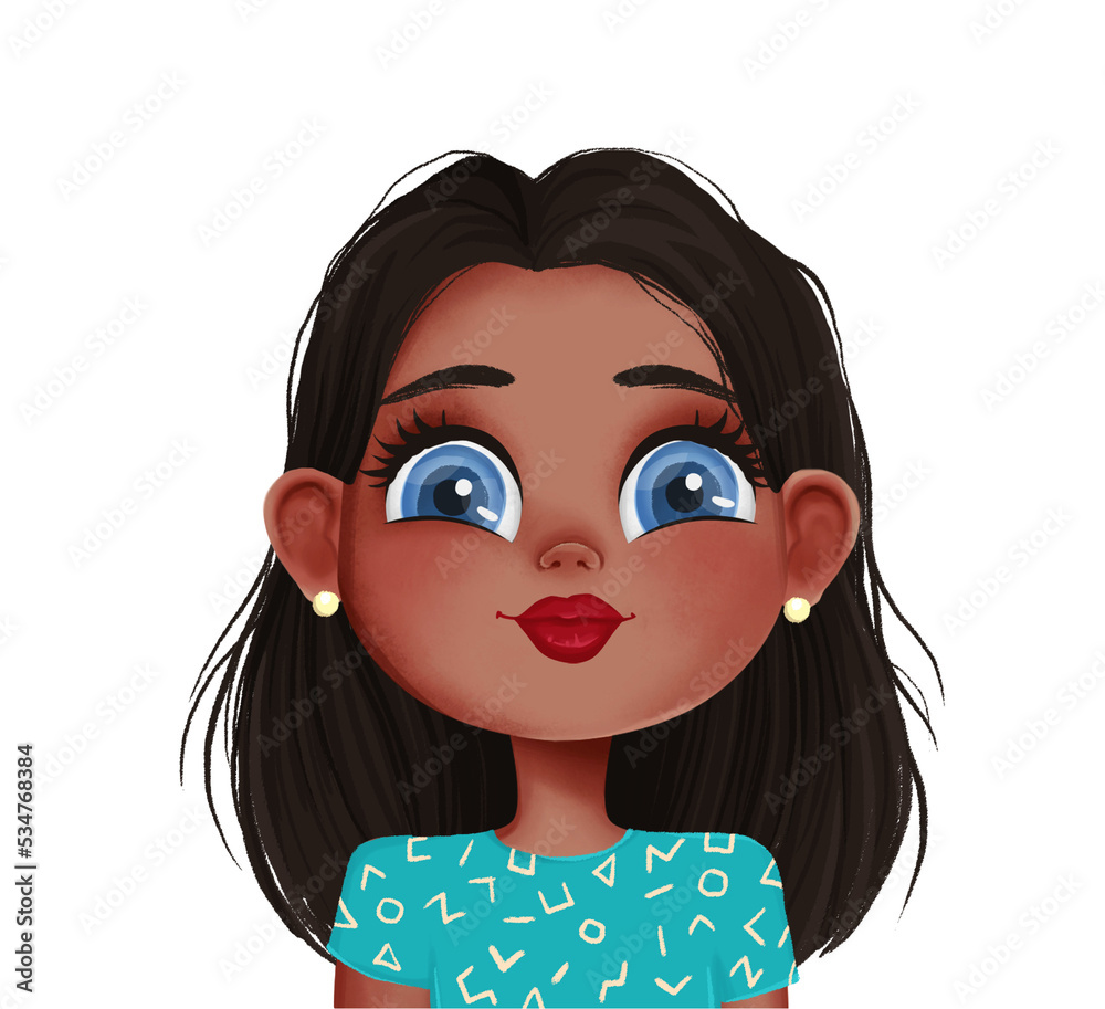 Cute Girl Illustration. Cartoon Avatar Portrait. Child Face Avatar ...