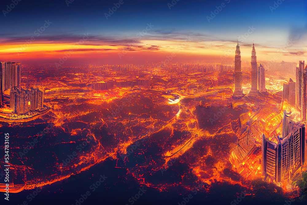 Cartoon drawing Cartoon drawing Kuala Lumpur Malaysia June Aerial view ...