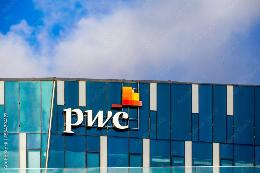 Photo Stock Haifa, Israel - July 22, 2022: PWC logo on facade of office ...