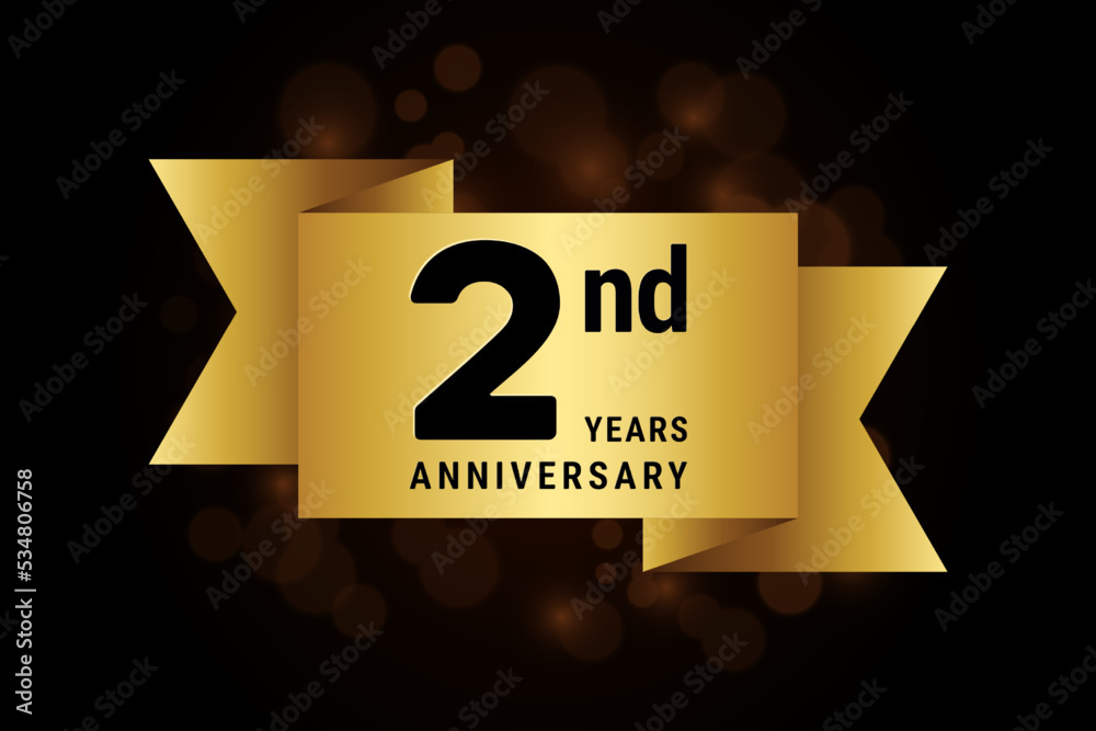 2 Years anniversary, anniversary celebration template design with gold ...