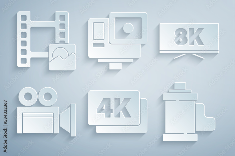 Set 4k Ultra HD, Screen tv with 8k, Cinema camera, Camera film roll ...