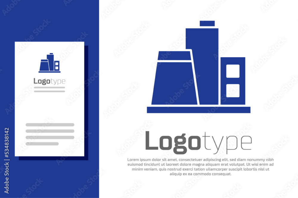 Blue Factory icon isolated on white background. Industrial building ...