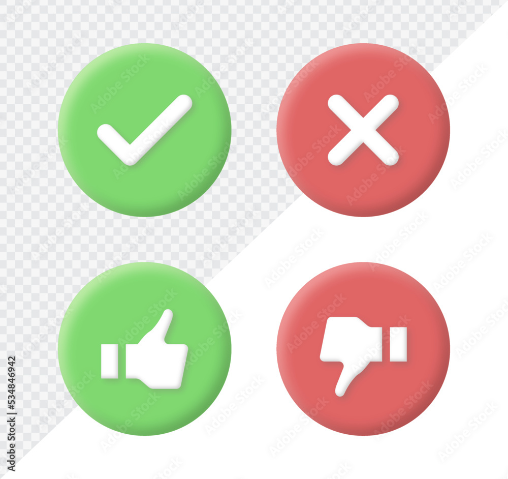 Image vectorielle Stock 3d checkmark icon button in speech bubble. correct and incorrect sign ...