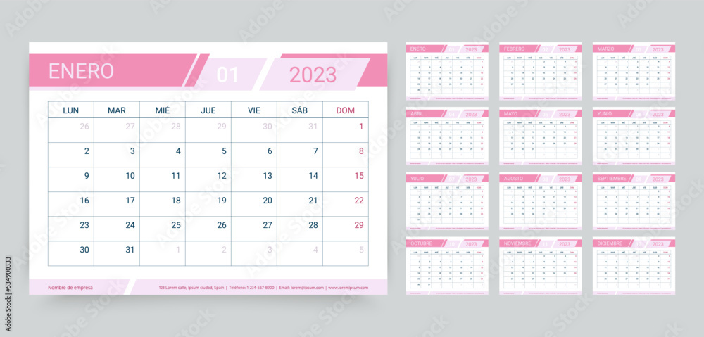 Image vectorielle Stock Calendar 2023 year. Spanish planner template ...