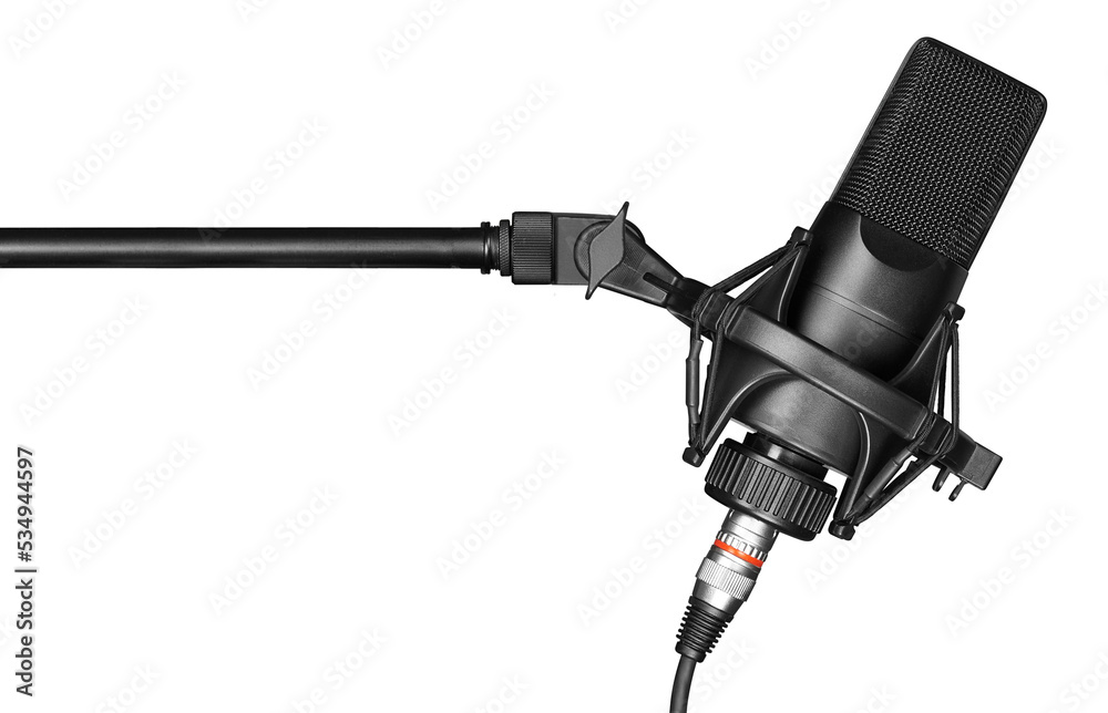 Black studio Microphone. Modern mic Stock Photo | Adobe Stock