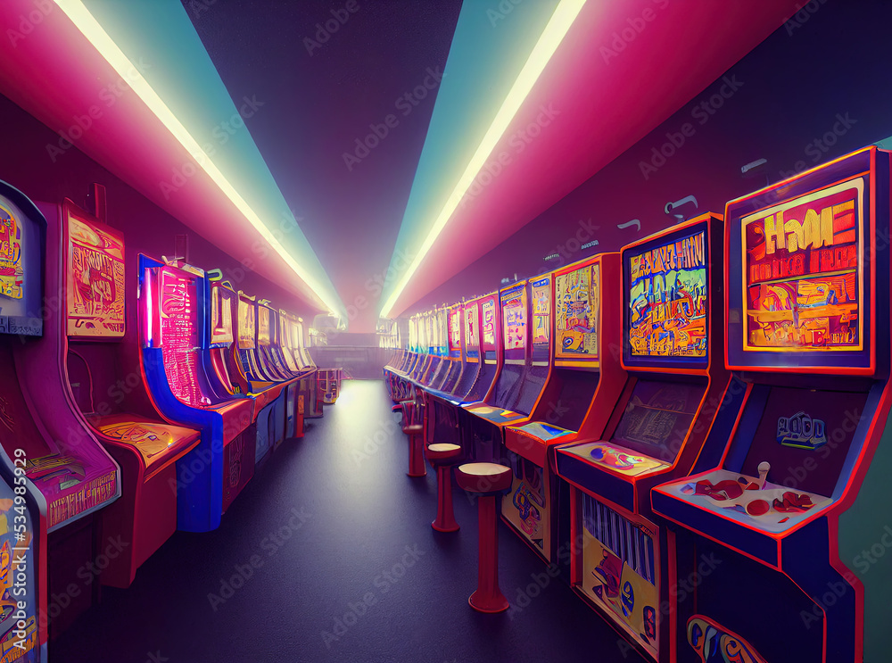 Illustration Stock Electric TV Game Center Room Game Lobby Playroom ...