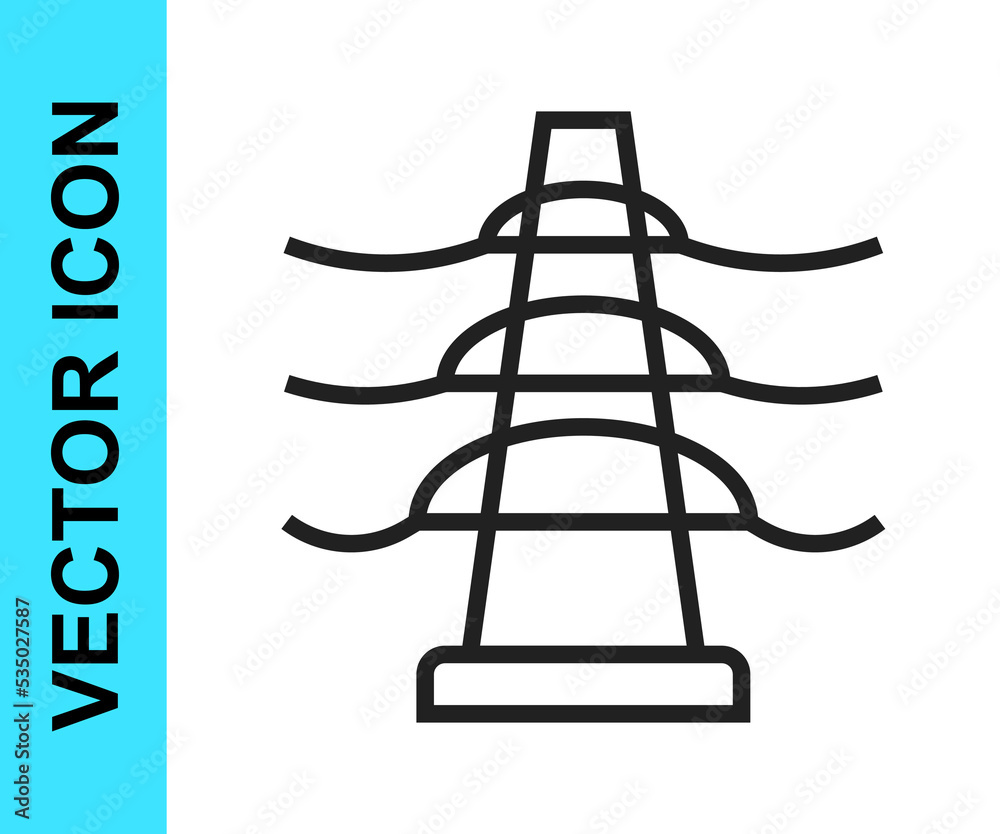 Black line Electric tower used to support an overhead power line icon ...