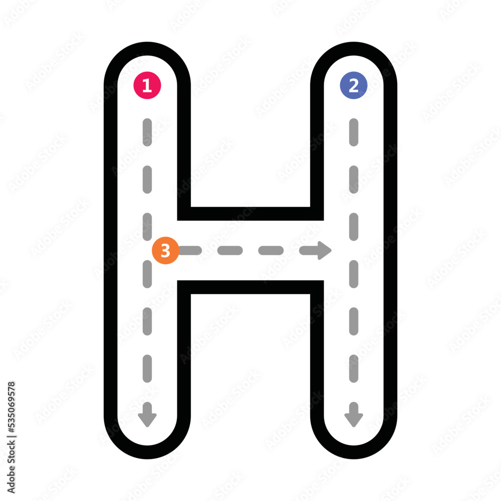 Tracing Alphabet uppercase capital letter H prewriting dotted line ...