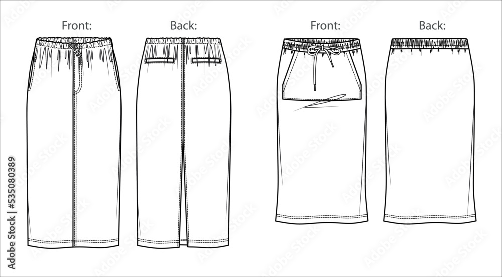 Vektor Vector utility style midi skirt with waistband fashion CAD ...