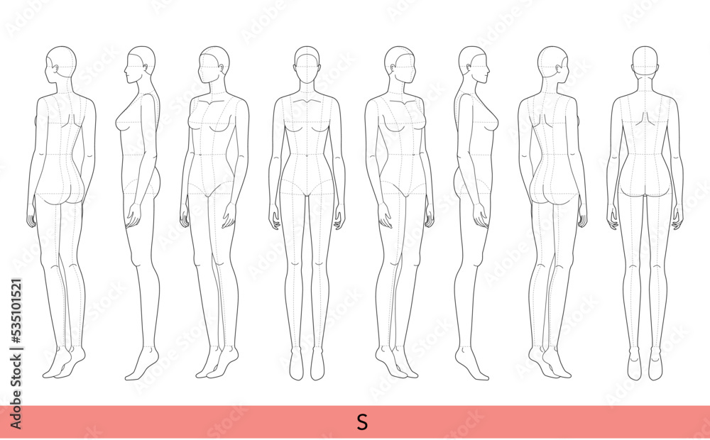 Set of S Size Women Fashion template 9 nine head Croquis Lady model ... Set of S Size Women Fashion template 9 nine head Croquis Lady model ...