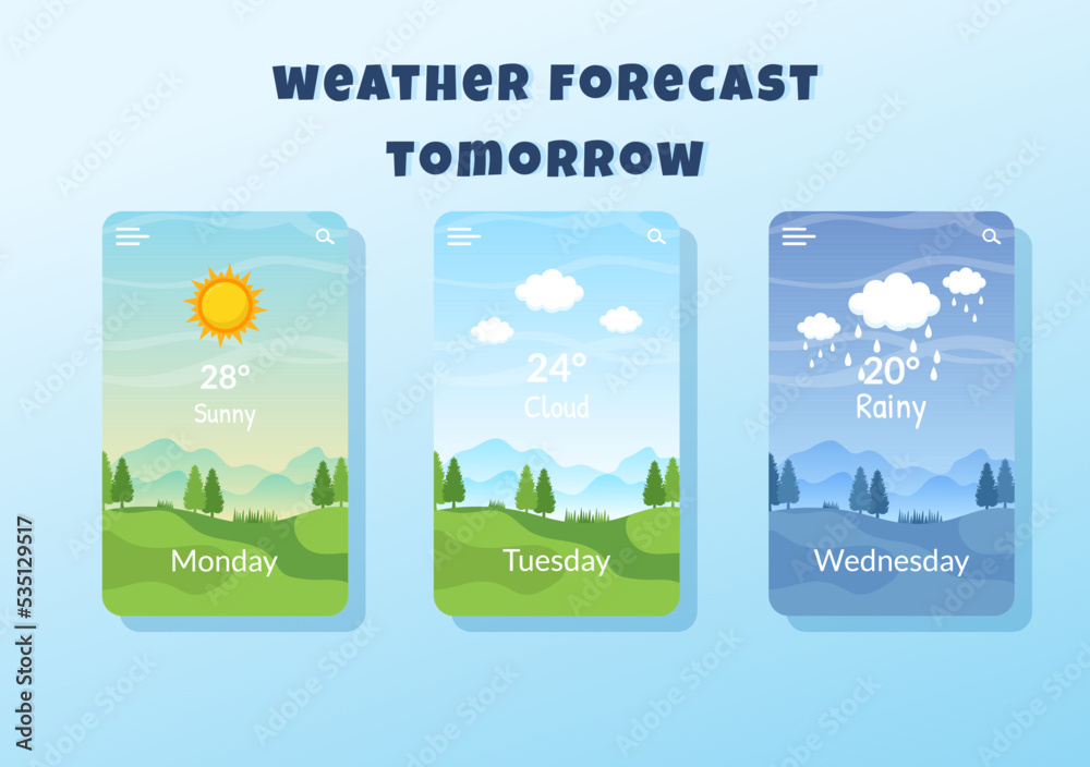 Vector de Stock Types of Weather Conditions with Sunny, Cloudy, Windy ...
