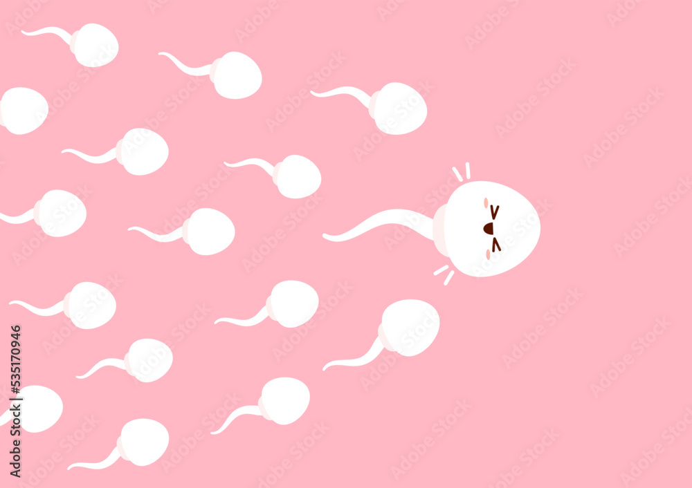 Cute happy funny sperm cell and Ovum. Vector flat line cartoon ...