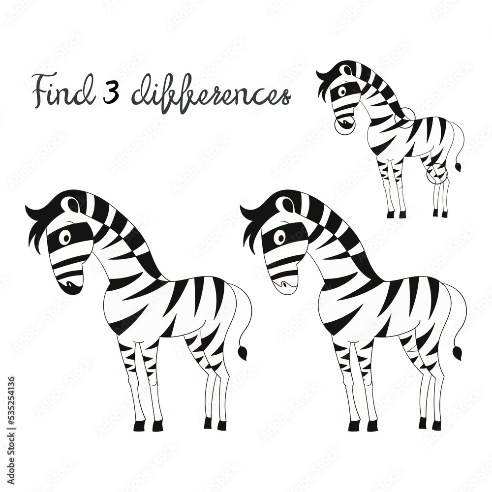 Find differences kids layout for game zebra PNG illustration with ...