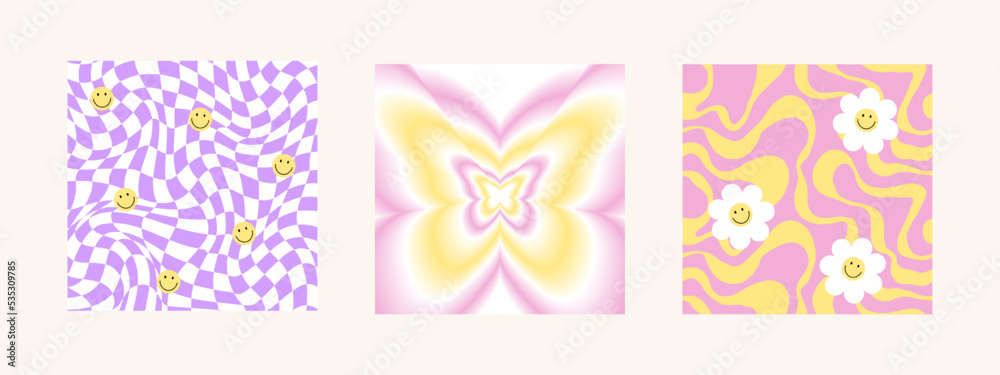 Y2k cool groovy backgrounds. Retro pop 70s cute hippie backdrop ...