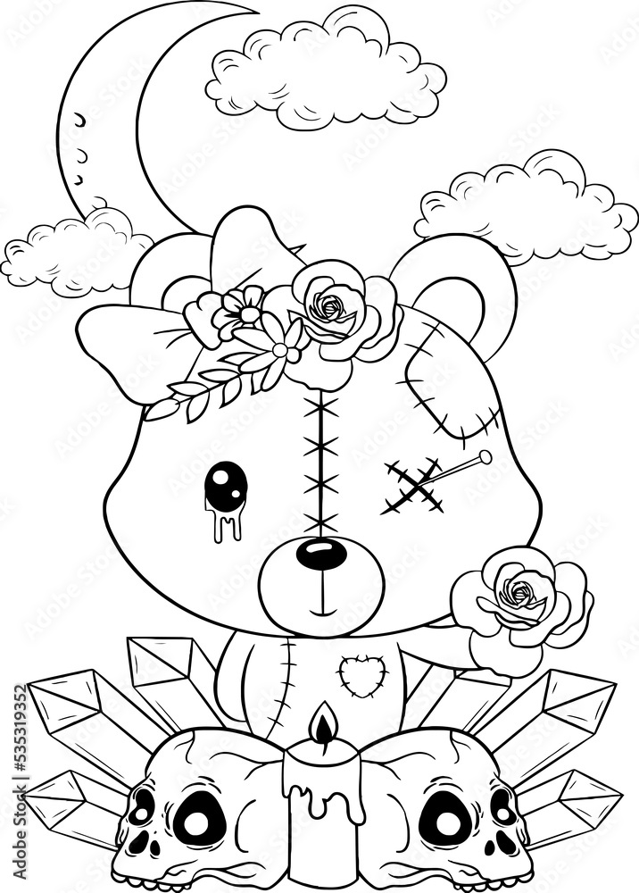 Pastel goth coloring page for kids Stock Illustration | Adobe Stock