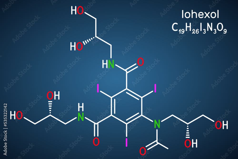 Iohexol molecule. It is contrast agent used in myelography and contrast ...
