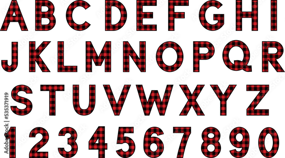Buffalo Plaid Alphabet Letters and Numbers Graphic Set - Red Stock ...