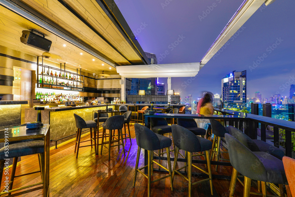 Bangkok city view point from rooftop bar, overlooking a magnificent ...