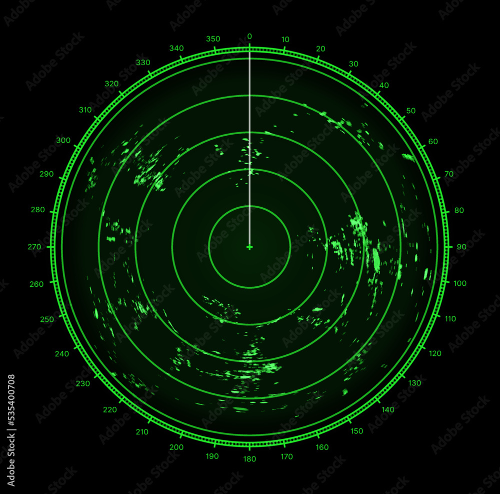 Ship radar or sonar screen, military target and aim scan circle, vector ...