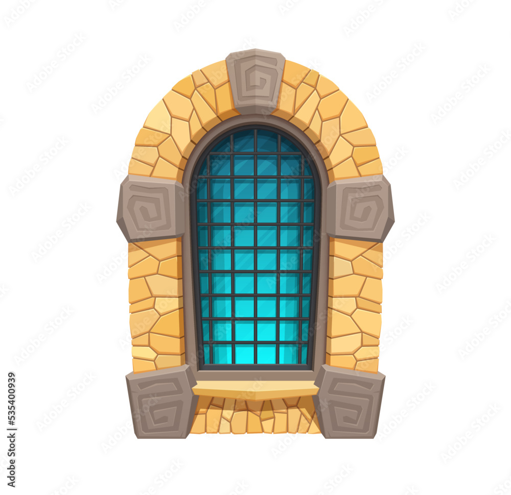 Medieval castle prison cartoon window. Arabic palace, mosque or prison ...