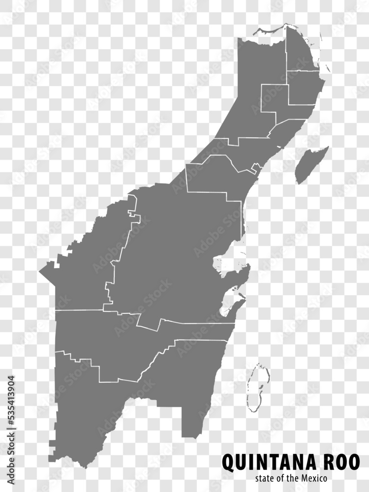State Quintana Roo of Mexico map on transparent background. Blank map ...