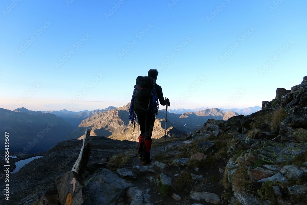 Multi day summer expedition through some glaciers in the alps. On the ...