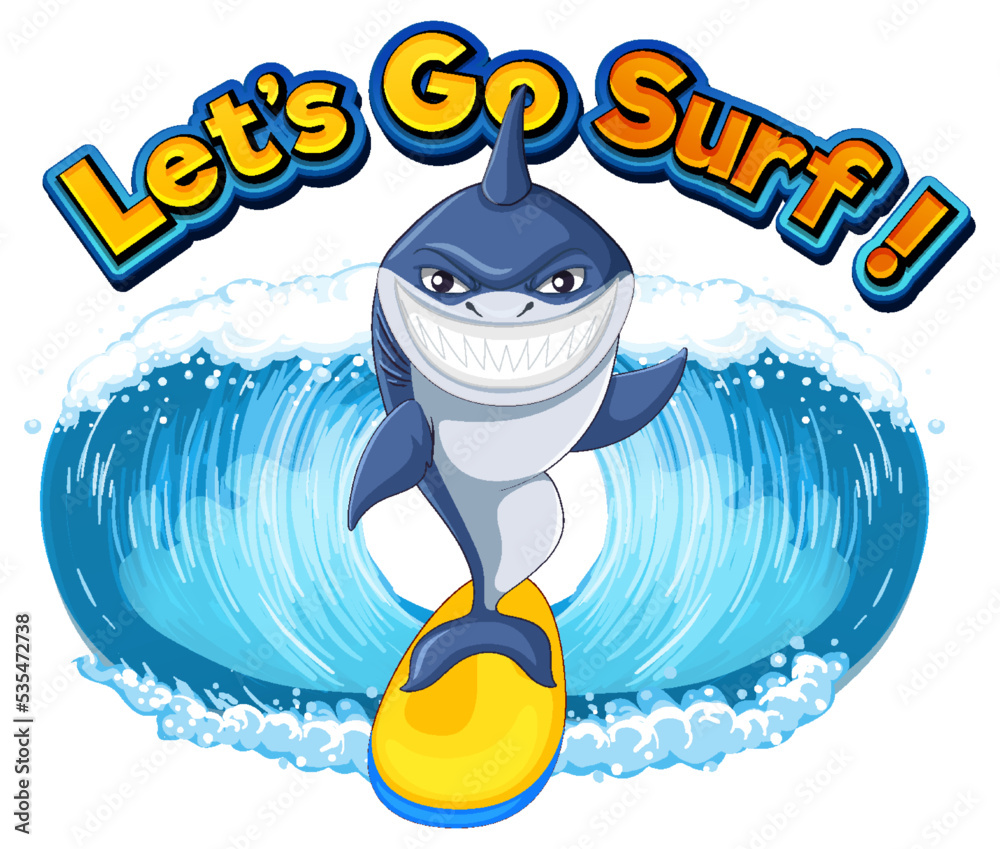 Cute shark surfing cartoon icon Stock Vector | Adobe Stock