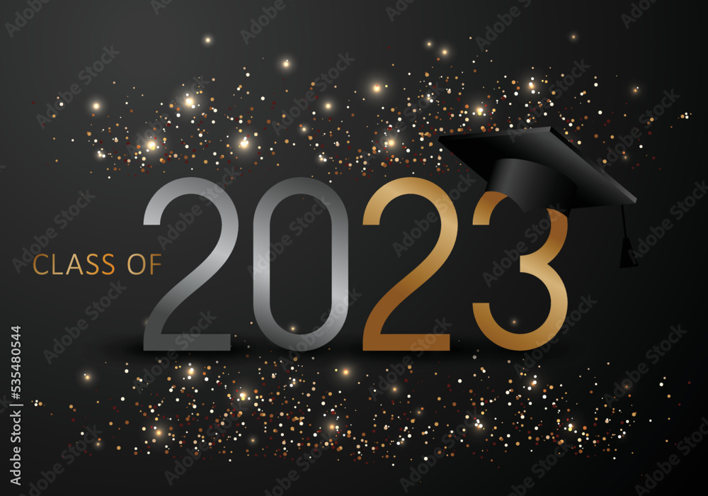 Class of 2023, elegant card in black, gold for banners, flyers ...