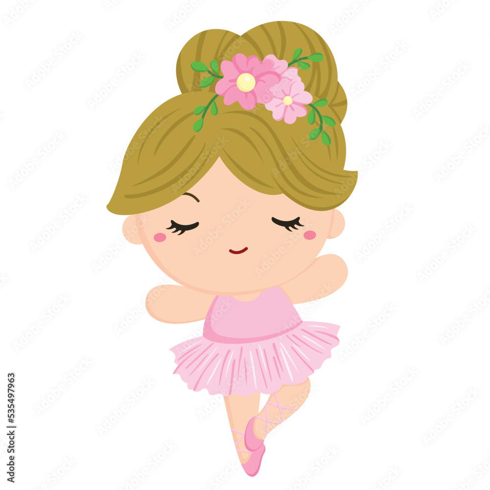 Cute Little Girl Ballerina Ballet Illustration Vector Clipart Stock ...