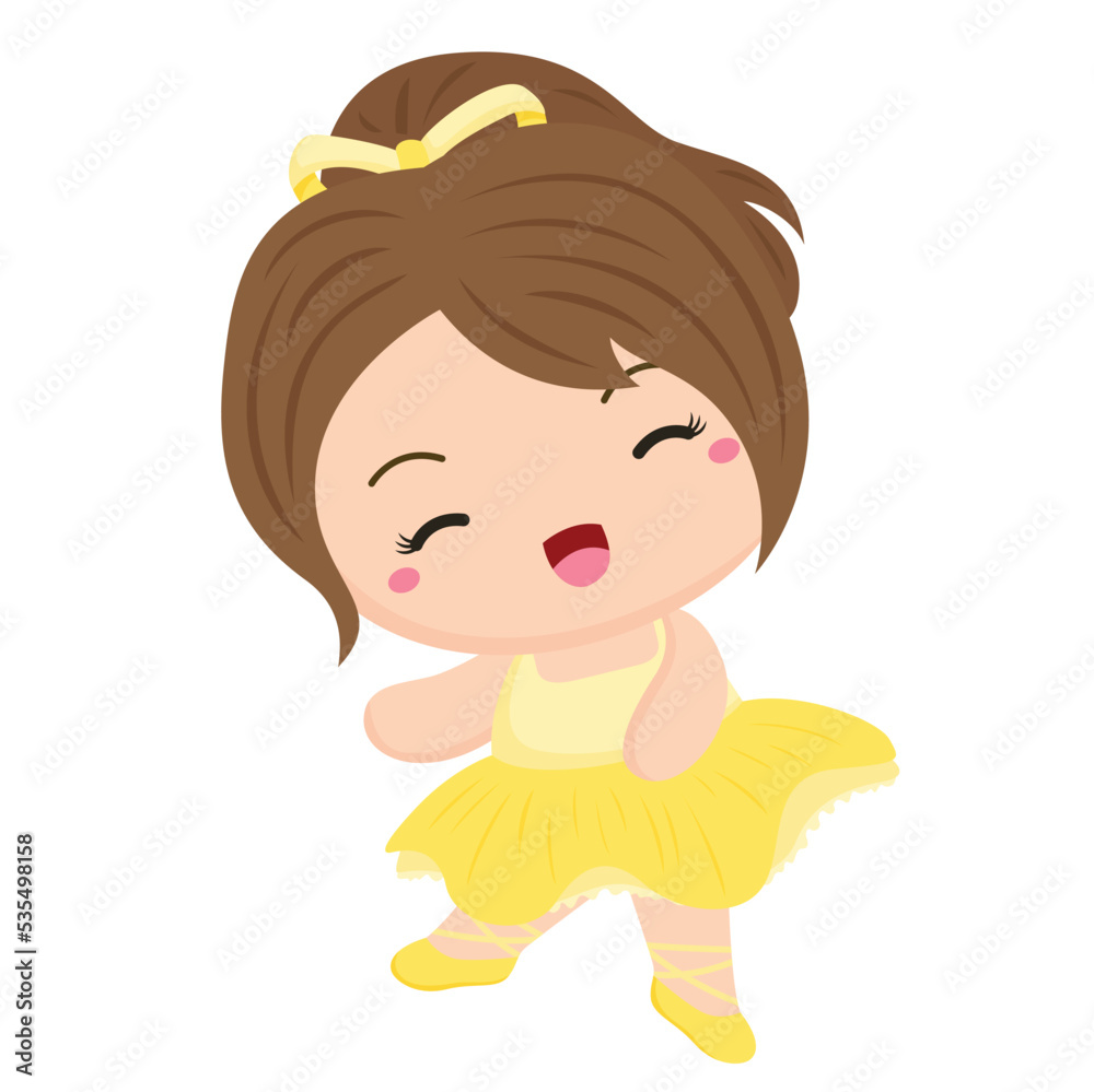 Cute Little Girl Ballerina Ballet Illustration Vector Clipart Stock ...