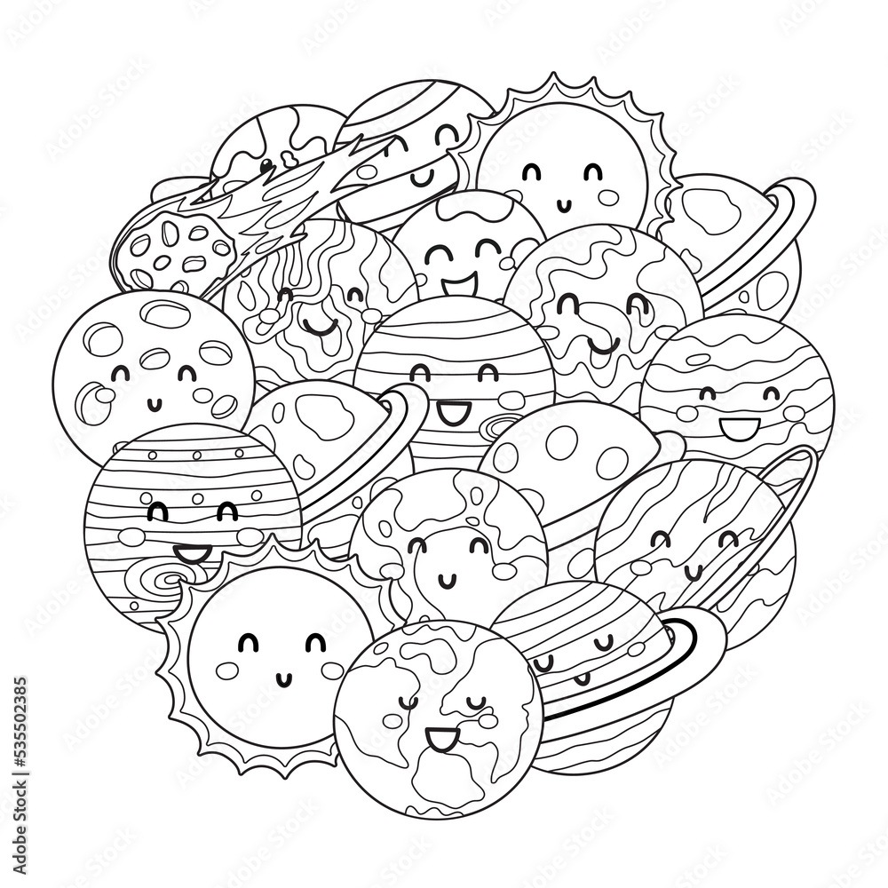 Cute planets circle shape pattern. Solar system planets coloring page ...