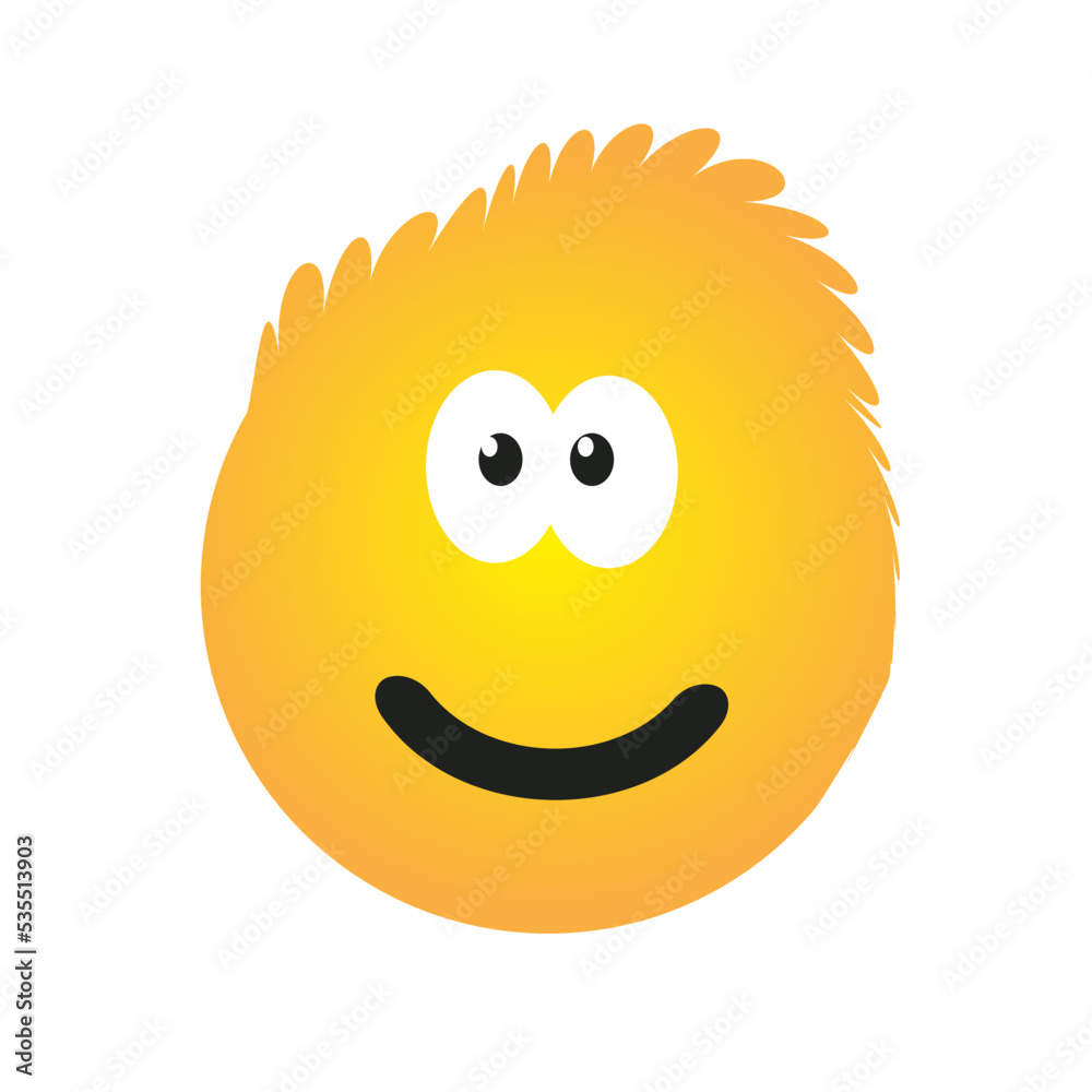 Smiling Emoji Design with Funny Blowsy Hair - Simple Happy Emoticon ...