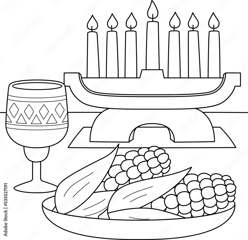 Kwanzaa Corn and Kinara Coloring Page for Kids Stock Vector | Adobe Stock