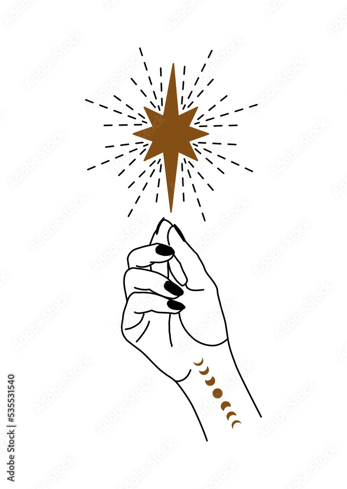 linear vector illustration of hands. Drawn magic hands. Design elements ...