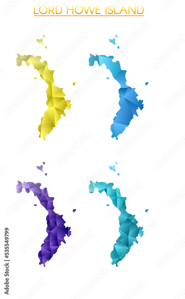 Set of vector polygonal maps of Lord Howe Island. Bright gradient map ...