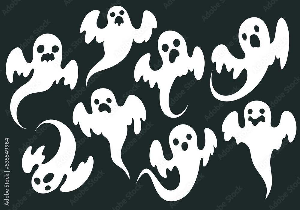 Cartoon halloween ghosts. Ghosted spooky spirit and mysterious phantoms ...